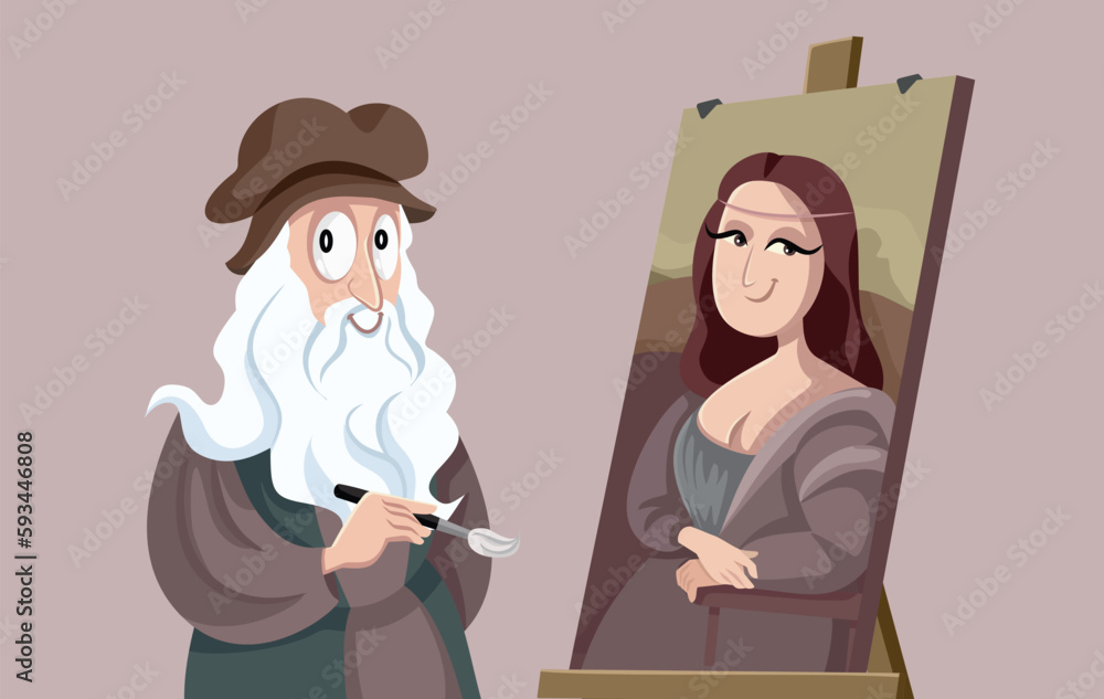 Renaissance Master Artist Painting Vector Funny Cartoon Illustration ...