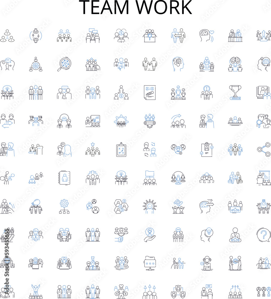 Team work outline icons collection. Collaboration, Cooperation, Unison ...