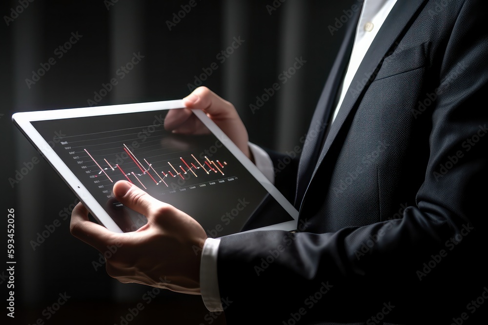 Hot business growth, Businessman using tablet analyzing sales data and ...