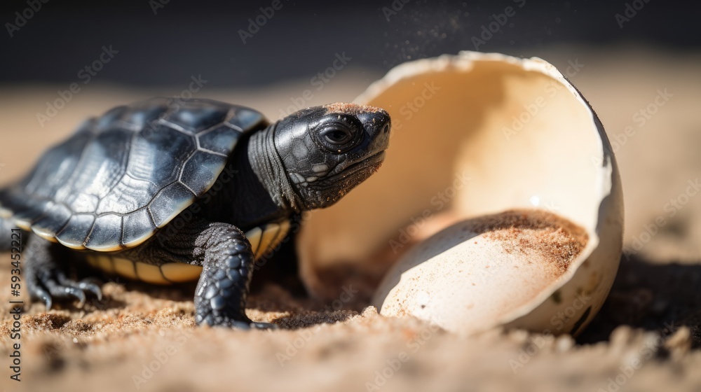 Tiny Ocean Voyager's First Steps: Baby Turtle Hatching from a Cracking ...