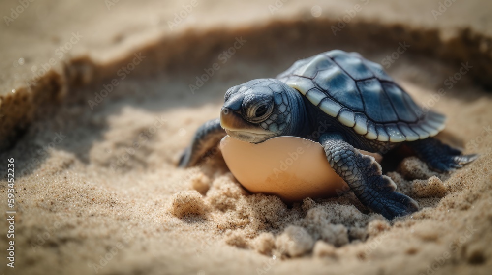 Tiny Ocean Voyager's First Steps: Baby Turtle Hatching from a Cracking ...