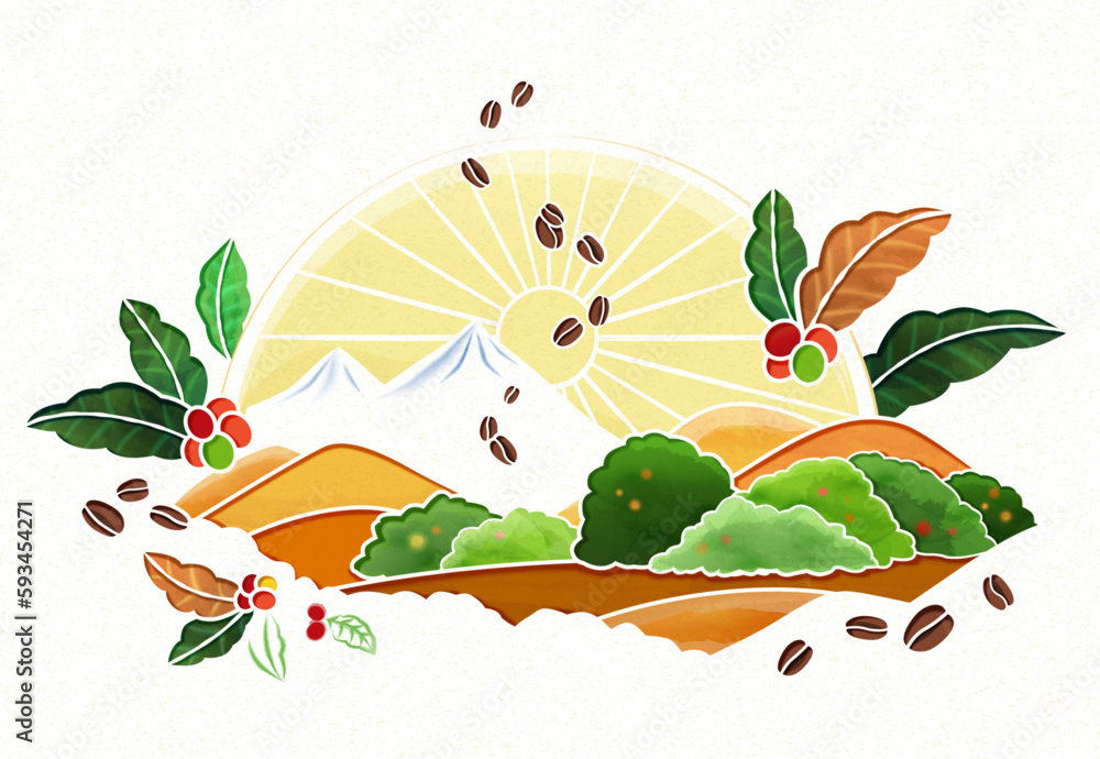 Coffee farm landscape background Stock Vector | Adobe Stock