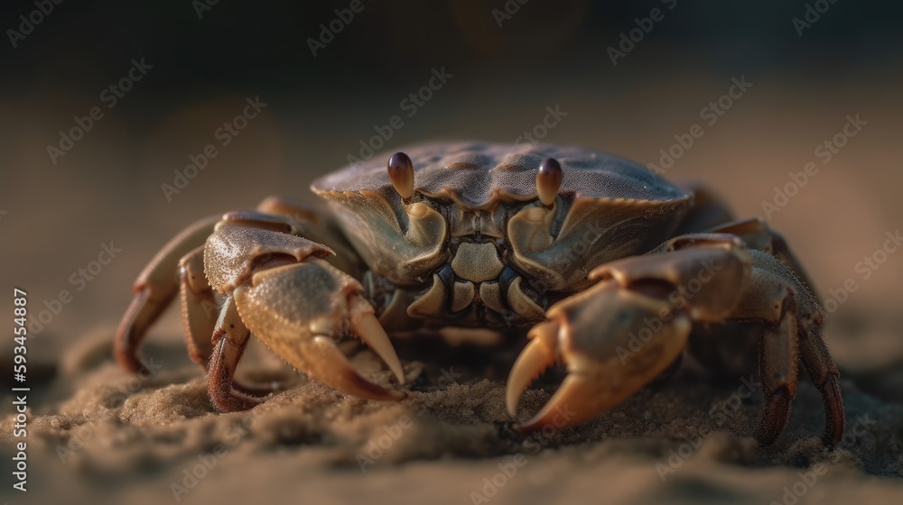 Magnified Marvel: Macro Shot of a Crab on the Beach, Exposing the ...