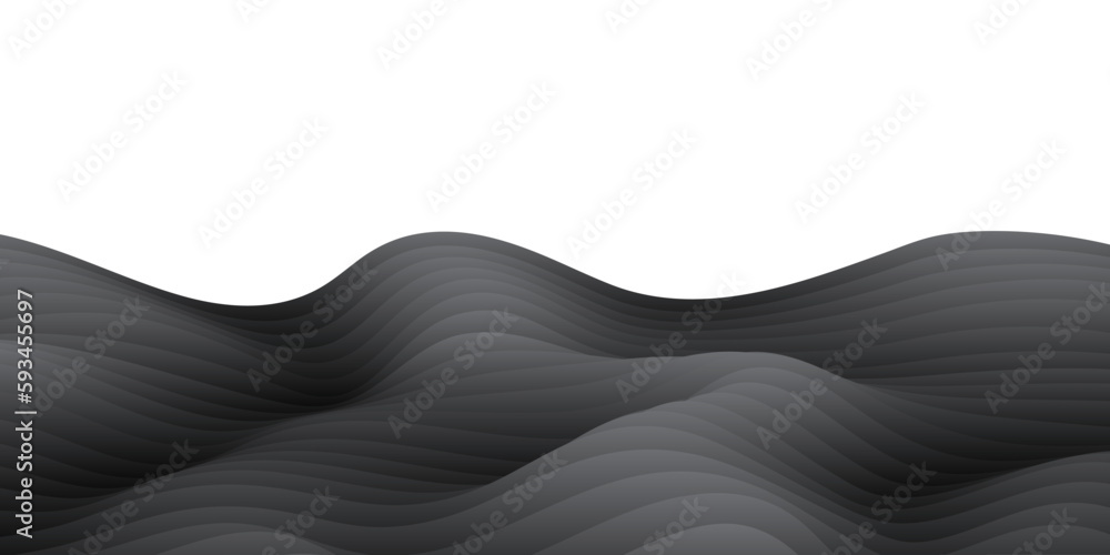 Vector abstract wave flowing dynamic paper overlay black isolated on ...