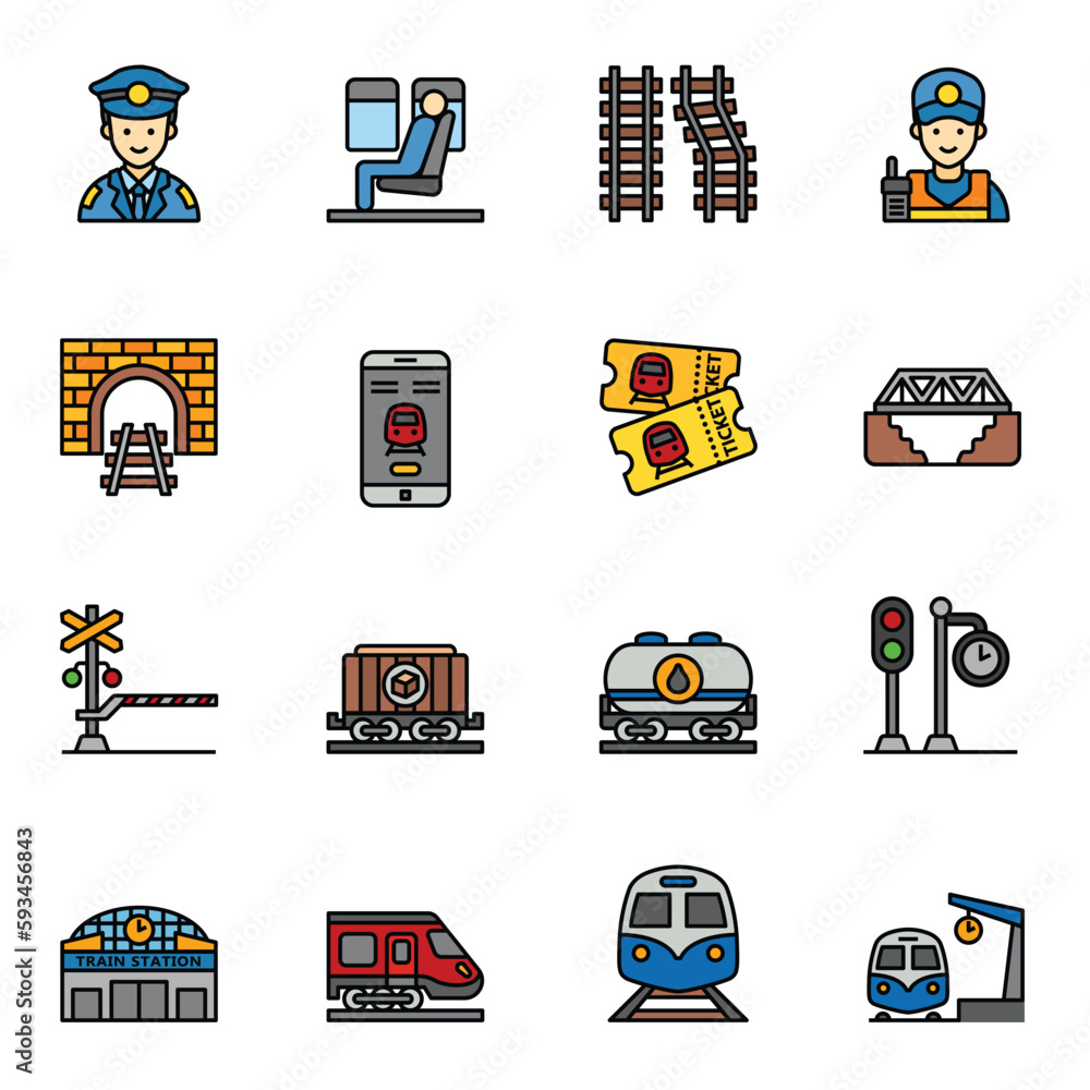 Train and railways lineal color icon set 1. intercity, international ...