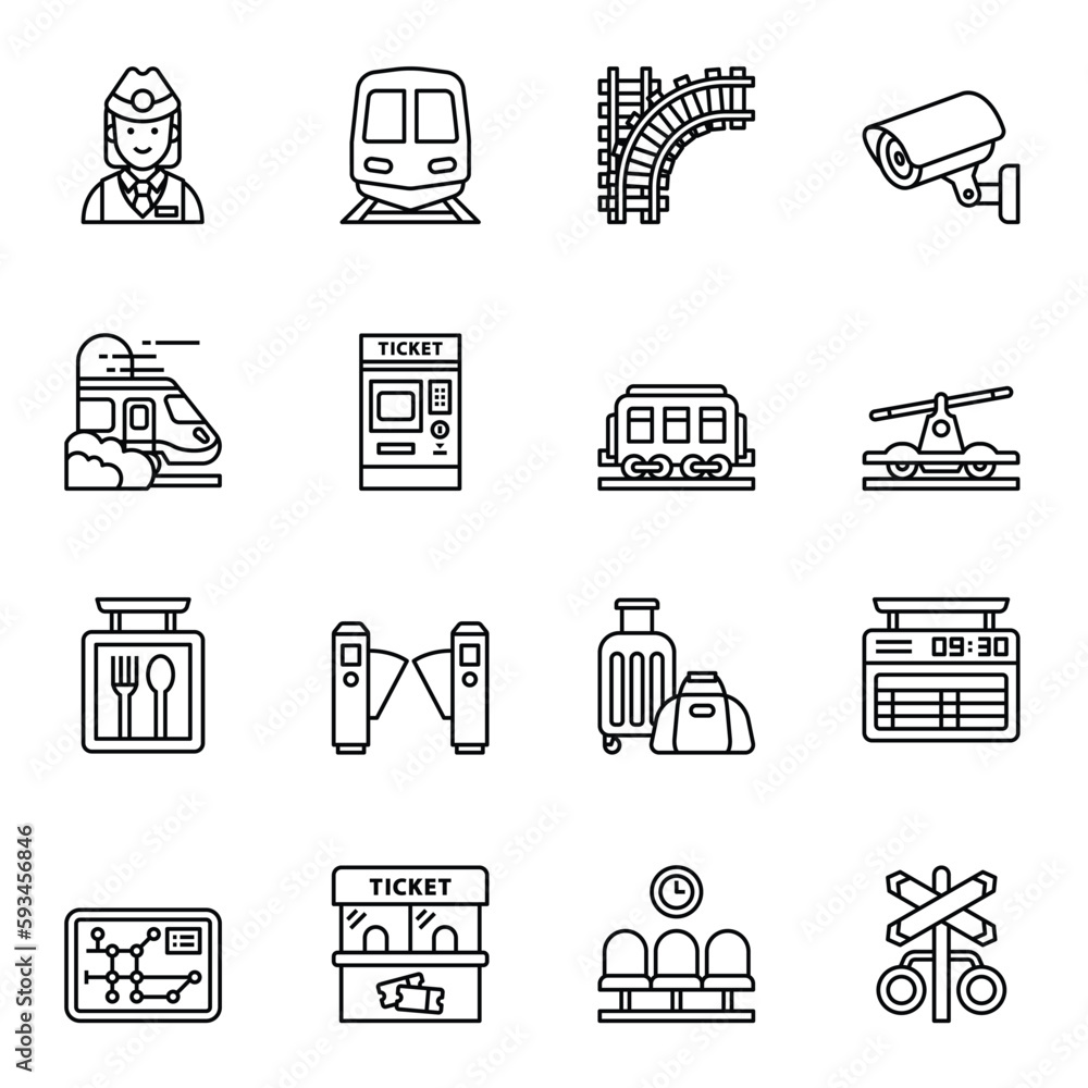 Train and railways line icon set 2. intercity, international, freight trains, symbols collection ...