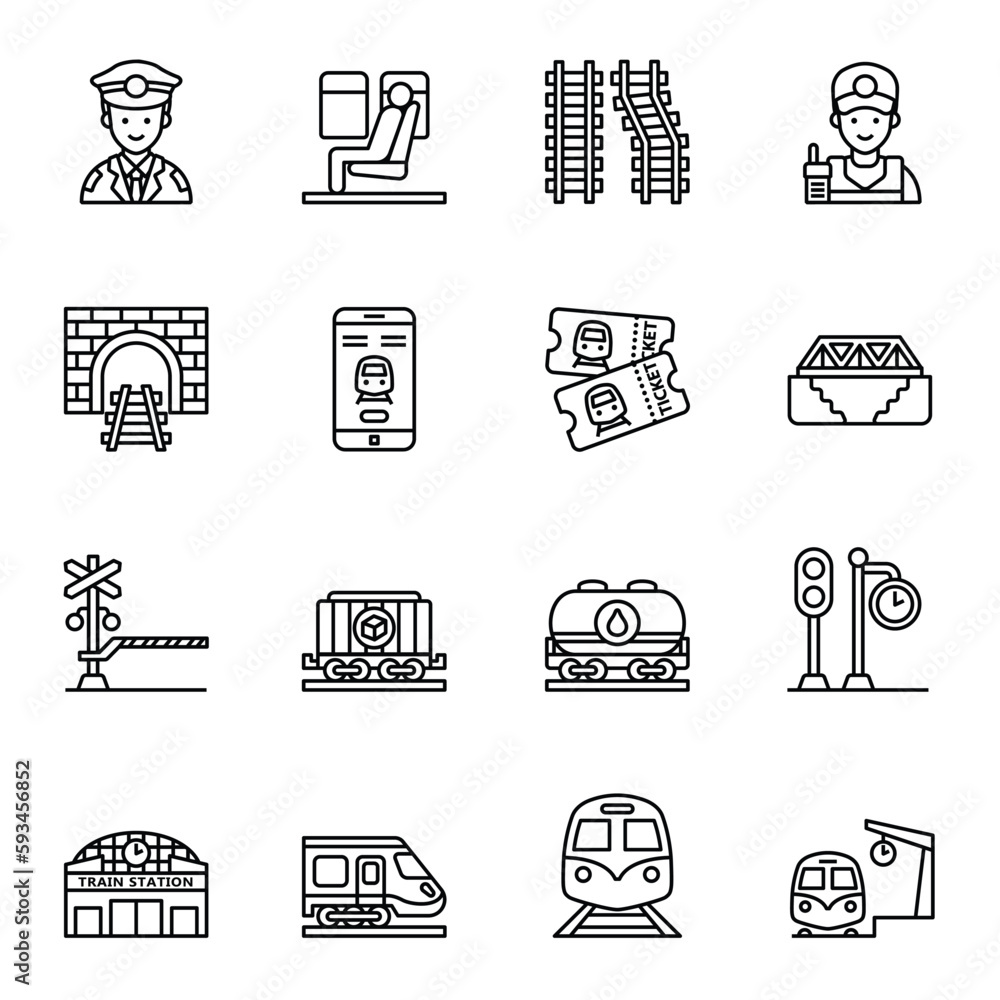 Train and railways line icon set 1. intercity, international, freight ...