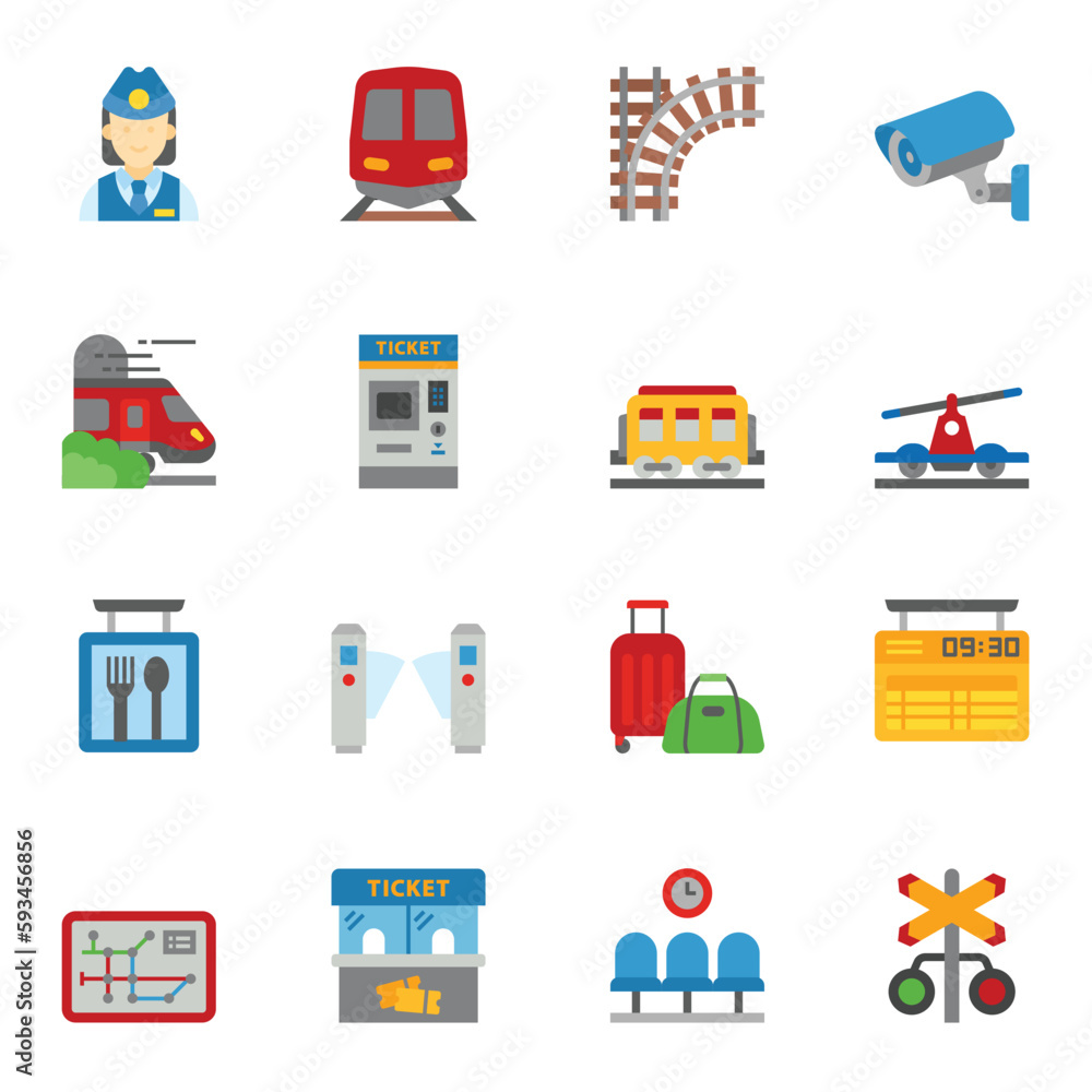 Train and railways flat icon set 2. intercity, international, freight ...
