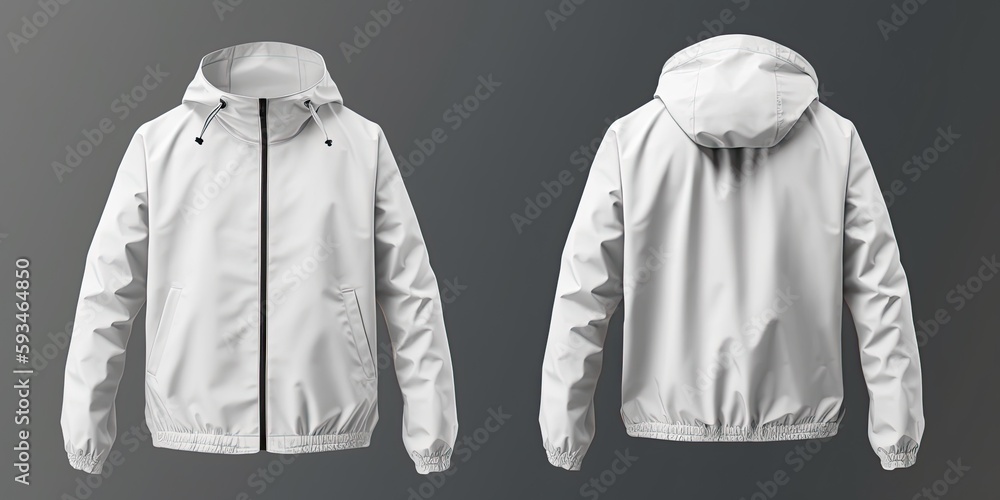 Blank White Windbreaker Mockup Front and Back View AI generated Stock ...