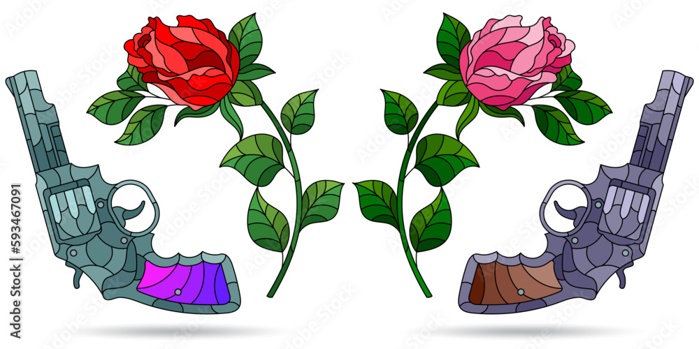 A set of illustrations in the style of stained glass with compositions ...