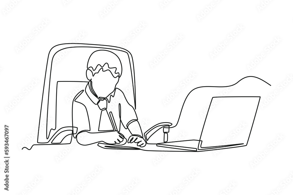 Vektorová grafika „Continuous one line drawing serious boy doing ...