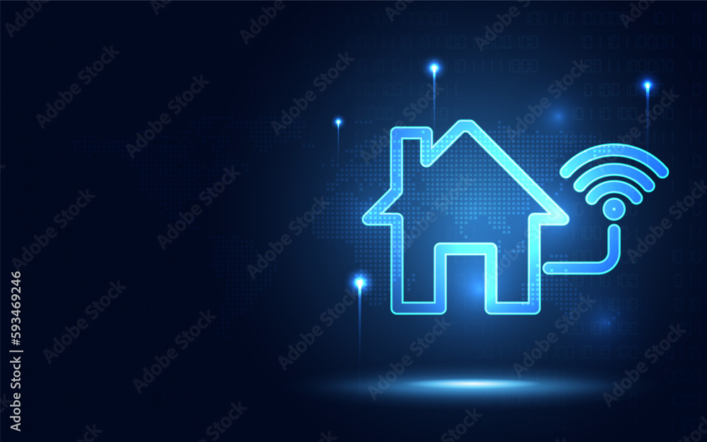 Smart home wireless entertainment and futuristic wifi security on blue ...