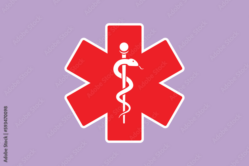 Graphic flat design drawing of medical snake health symbol, label ...