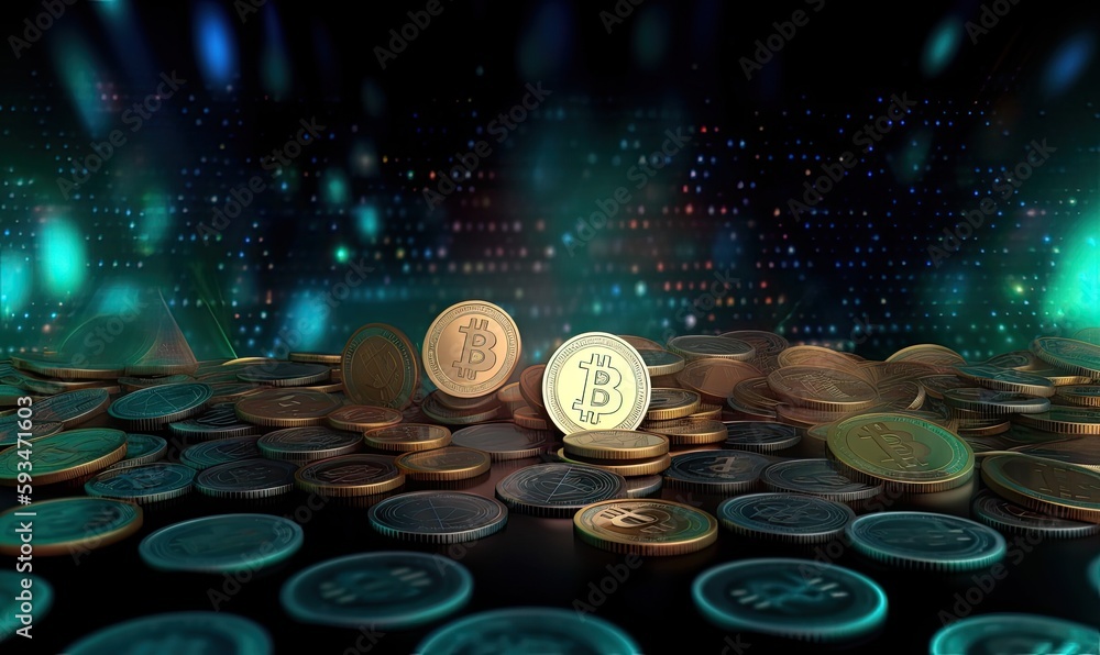 The background of the crypto currency coins is a symbol of the rapidly ...
