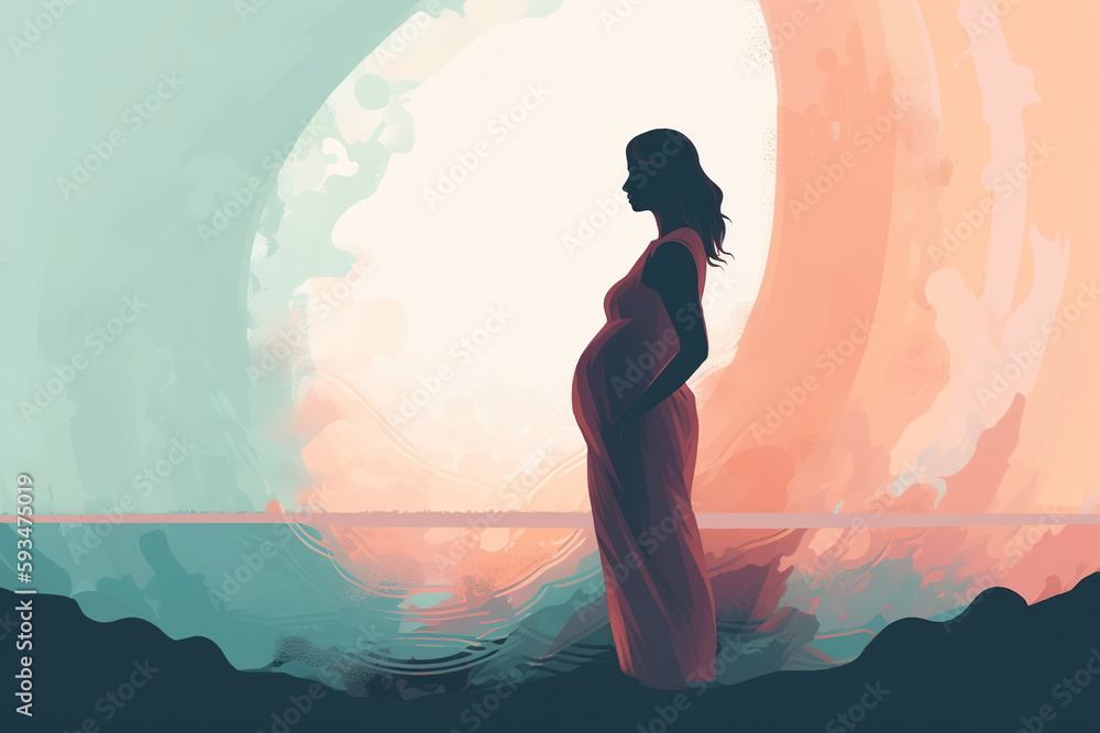 Abstract art illustration of femininity, pregnancy, female tenderness ...