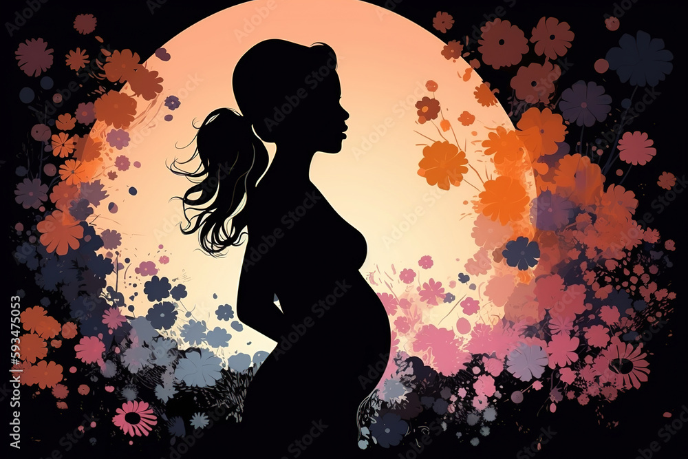 Abstract art illustration of femininity, pregnancy. Silhouette figure ...