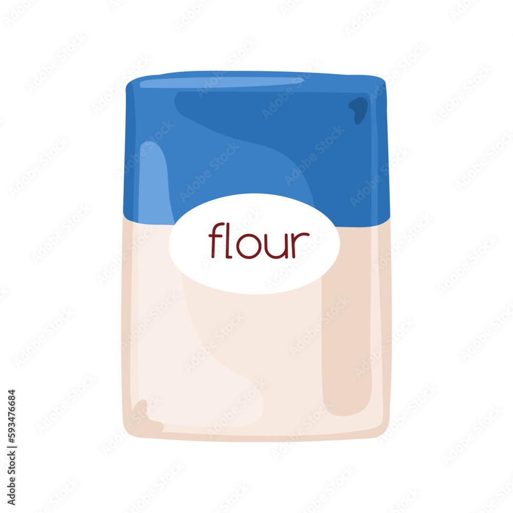 Wheat flour in paper bag. Closed pack, package with baking ingredient ...