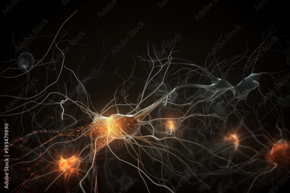 The active nerve cells in the brain are illustrated with glowing link ...