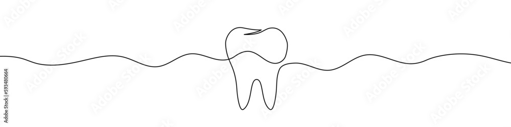 Tooth icon in continuous line drawing style. Line art of tooth icon ...