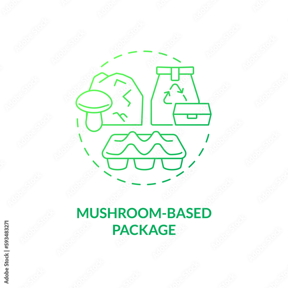 Mushroom based package green gradient concept icon. Plastic replacement ...