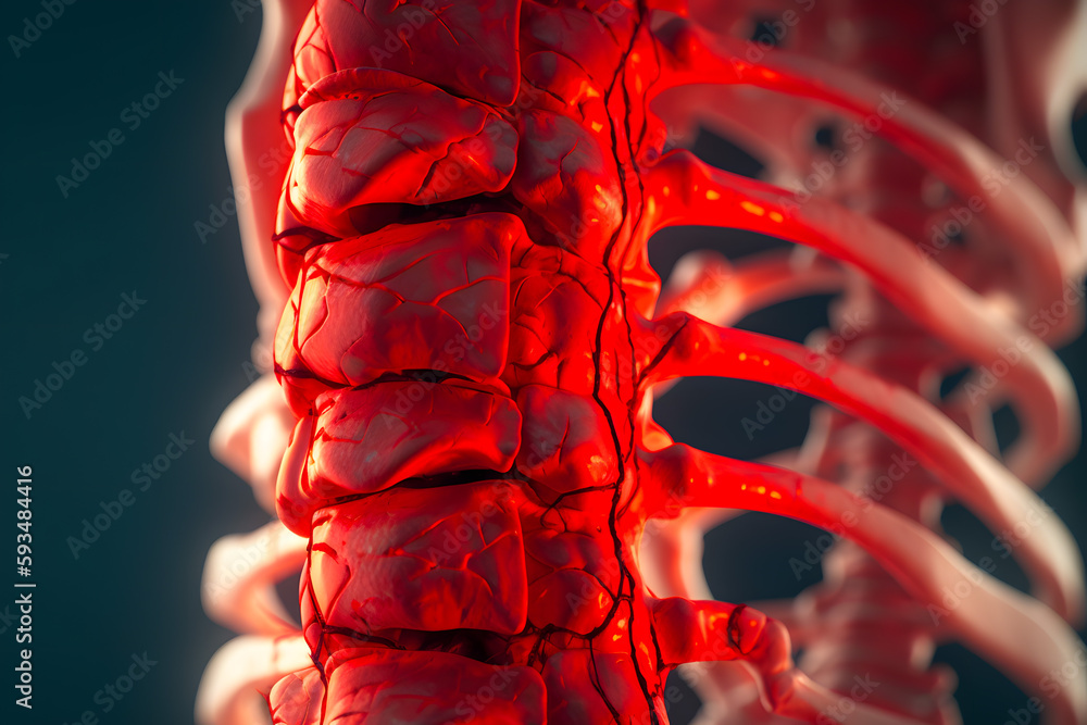 Abstract reconstruction computer tomography or CT image showing pedicle ...