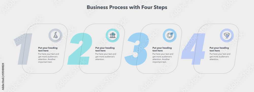 Simple business process template with four steps. Flat diagram with ...