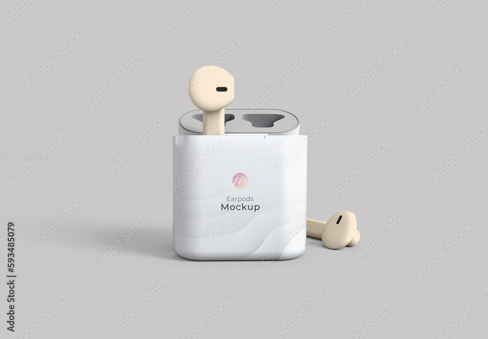 Box Open with Earpods Outside Mockup Stock Template | Adobe Stock