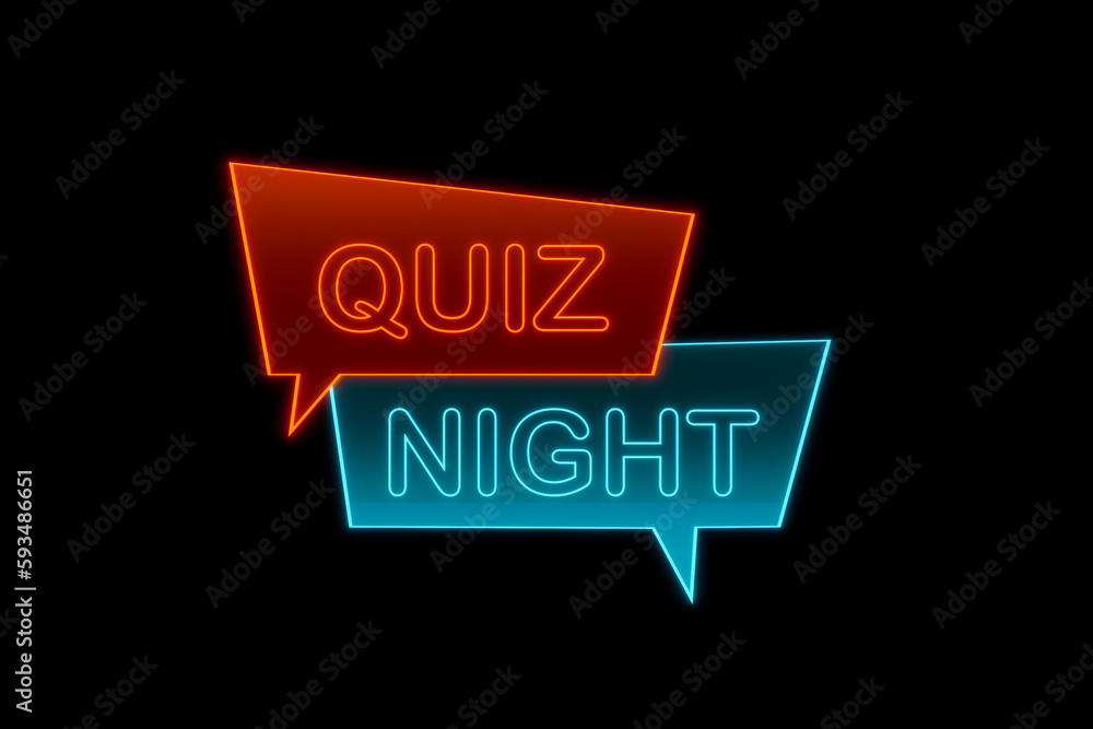 Quiz Night. Glowing banner with the text "Quiz Night" in orange and ...