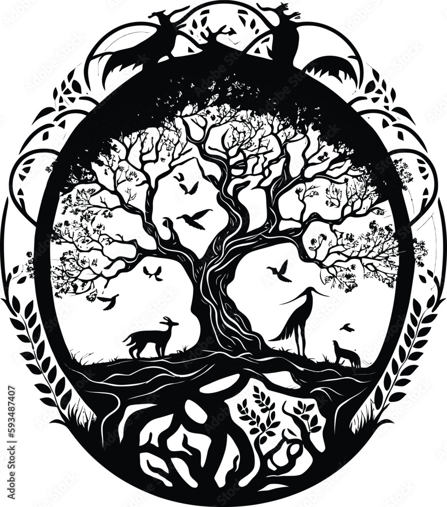 Yggdrasil tree, vector isolated on white background, Yggdrasil, vector ...