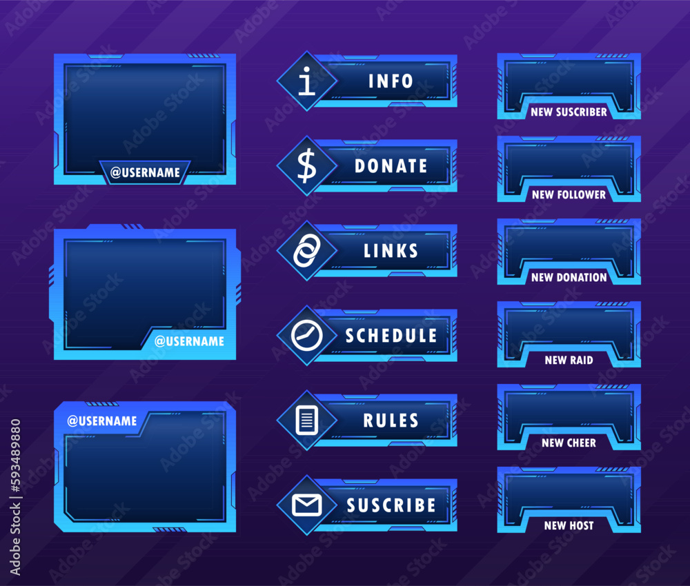 Twitch stream panels collection. Streamer gamer interface template ...