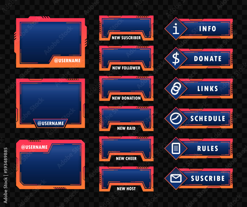 Streamer gamer interface template , video stream tags and broadcast digital menu for FAQ, chat ...
