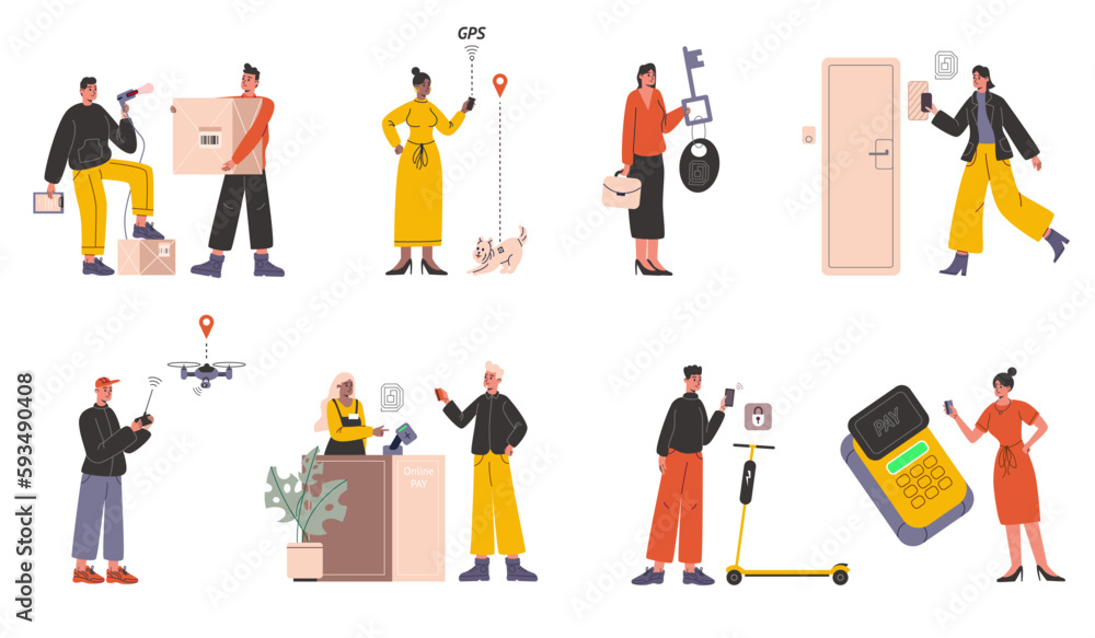 Radio frequency identification. People check codes. Labels stickers ...