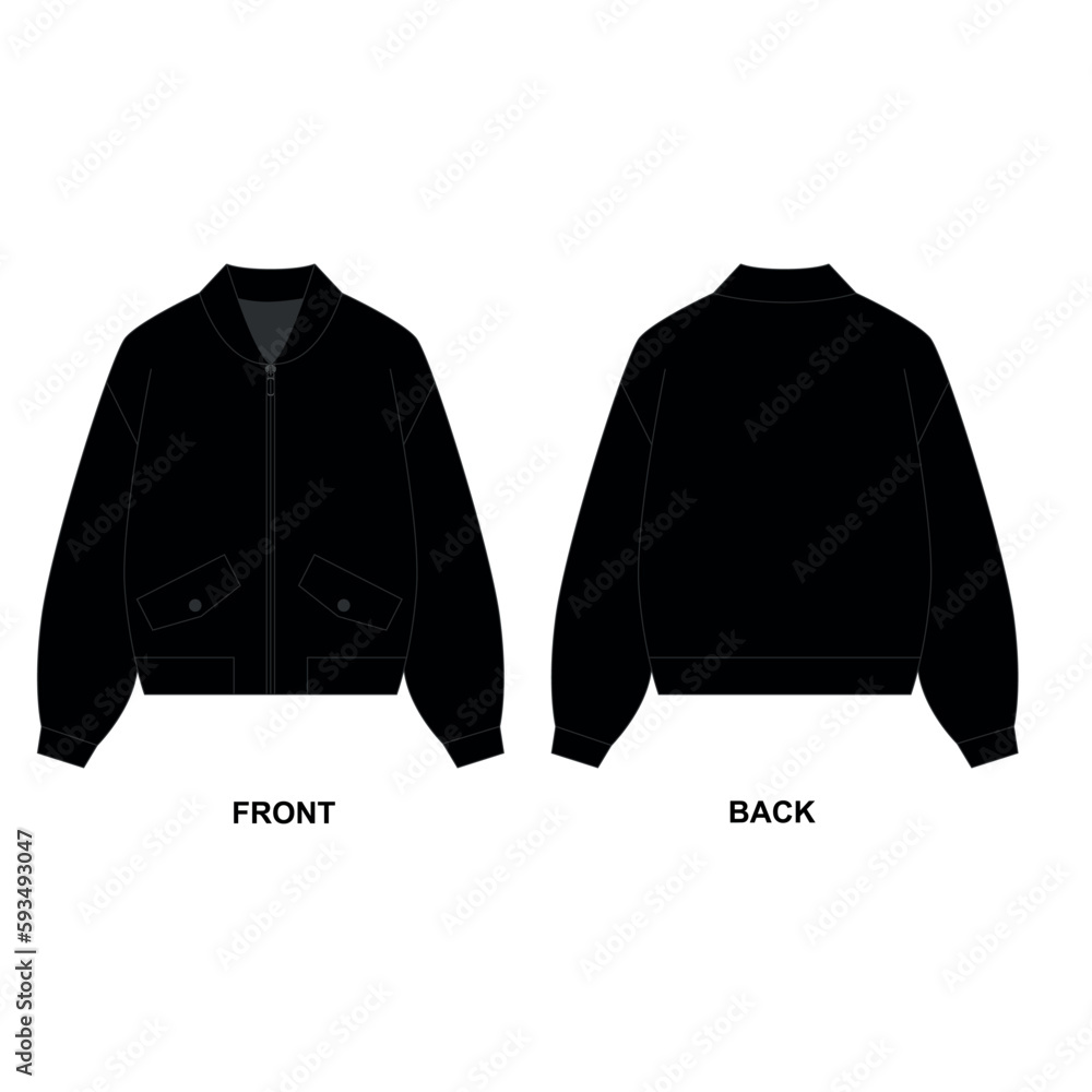 Technical drawing of the jacket with front zip and buttoned side ...