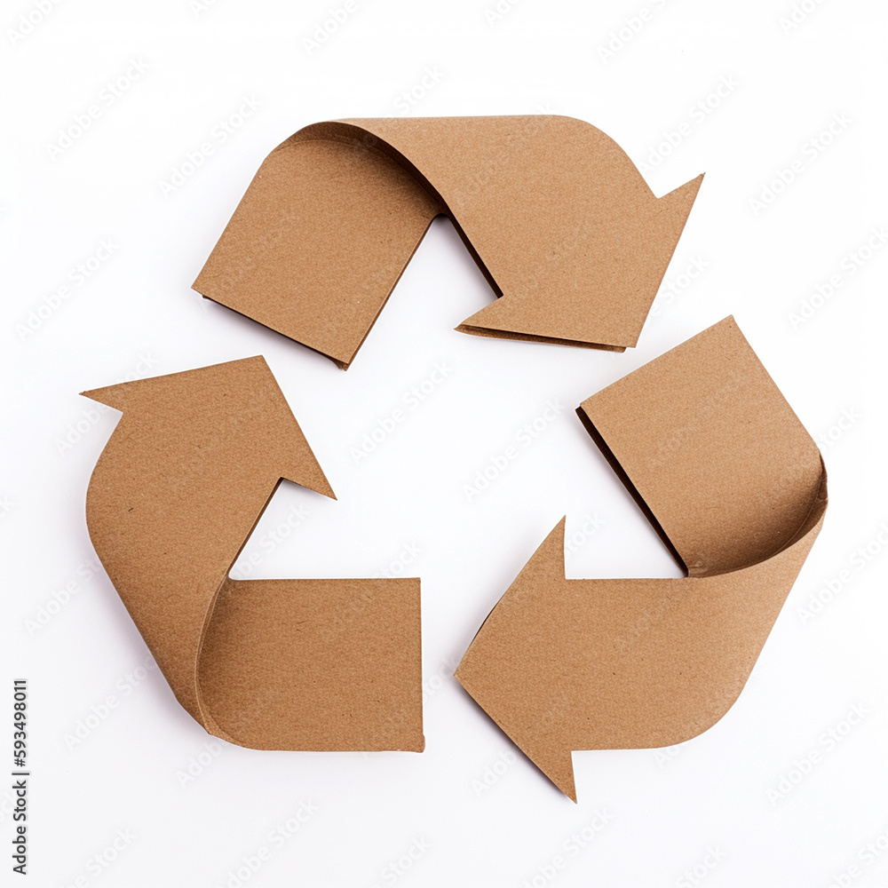 Recycling symbol made of cardboard isolated on white. Cardboard ...