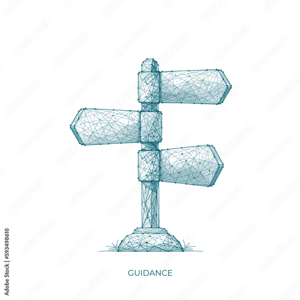 Abstract polygonal direction road sign with arrow. Digital crossroad ...