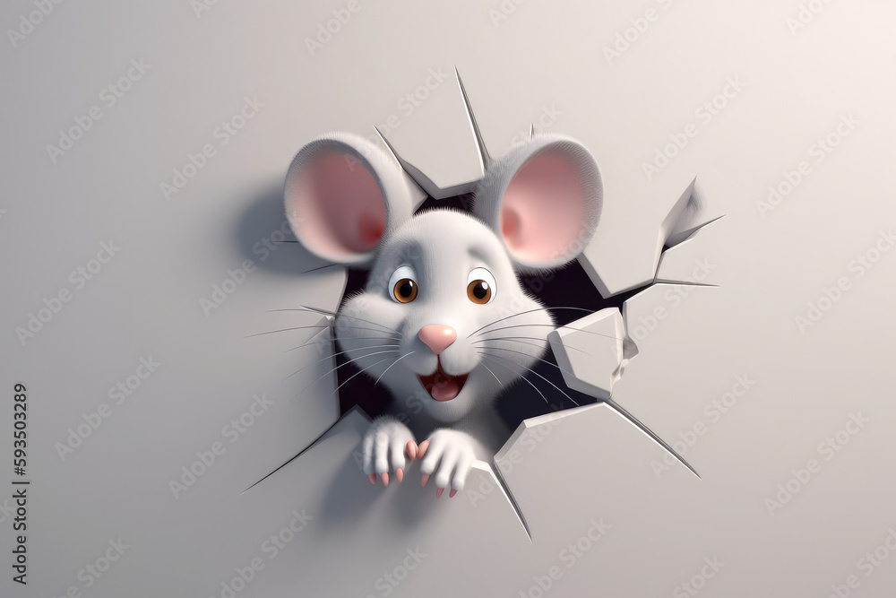 Cute Cartoon Mouse Peeking out of a Hole in the Wall, generative AI ...