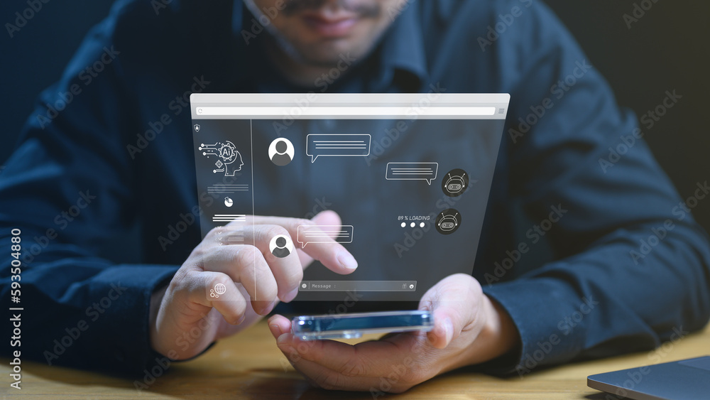 Foto de Technology and people concept man use AI to help work, AI ...