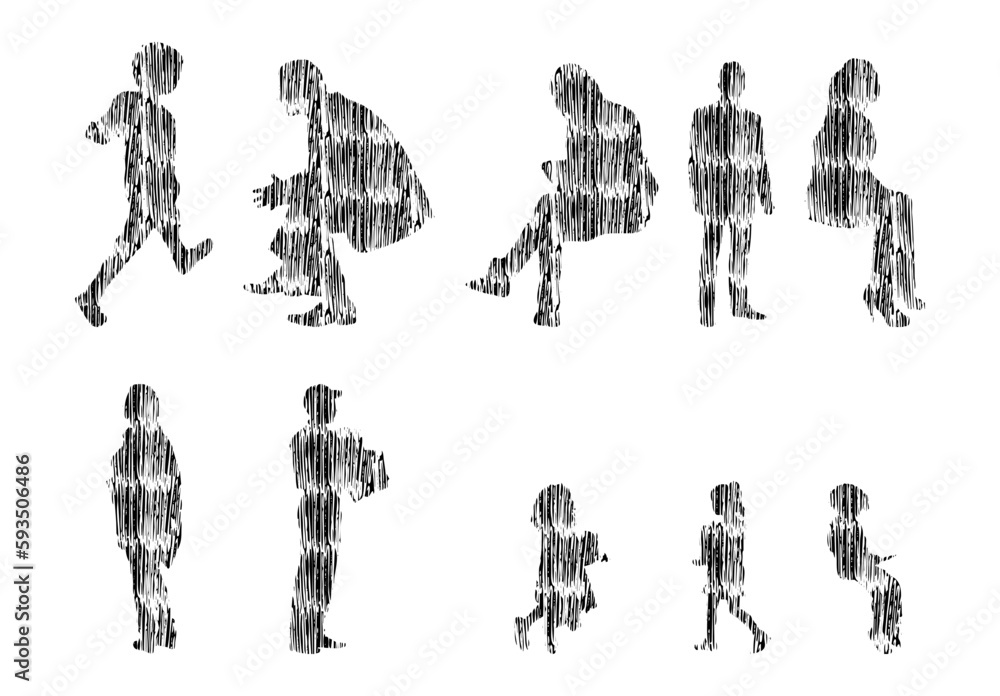 Vector illustration, Outline silhouettes of people, Contour drawing ...