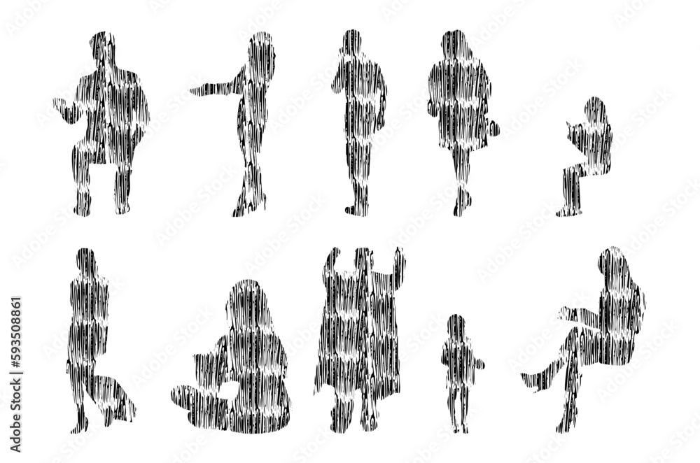 Vector illustration, Outline silhouettes of people, Contour drawing ...