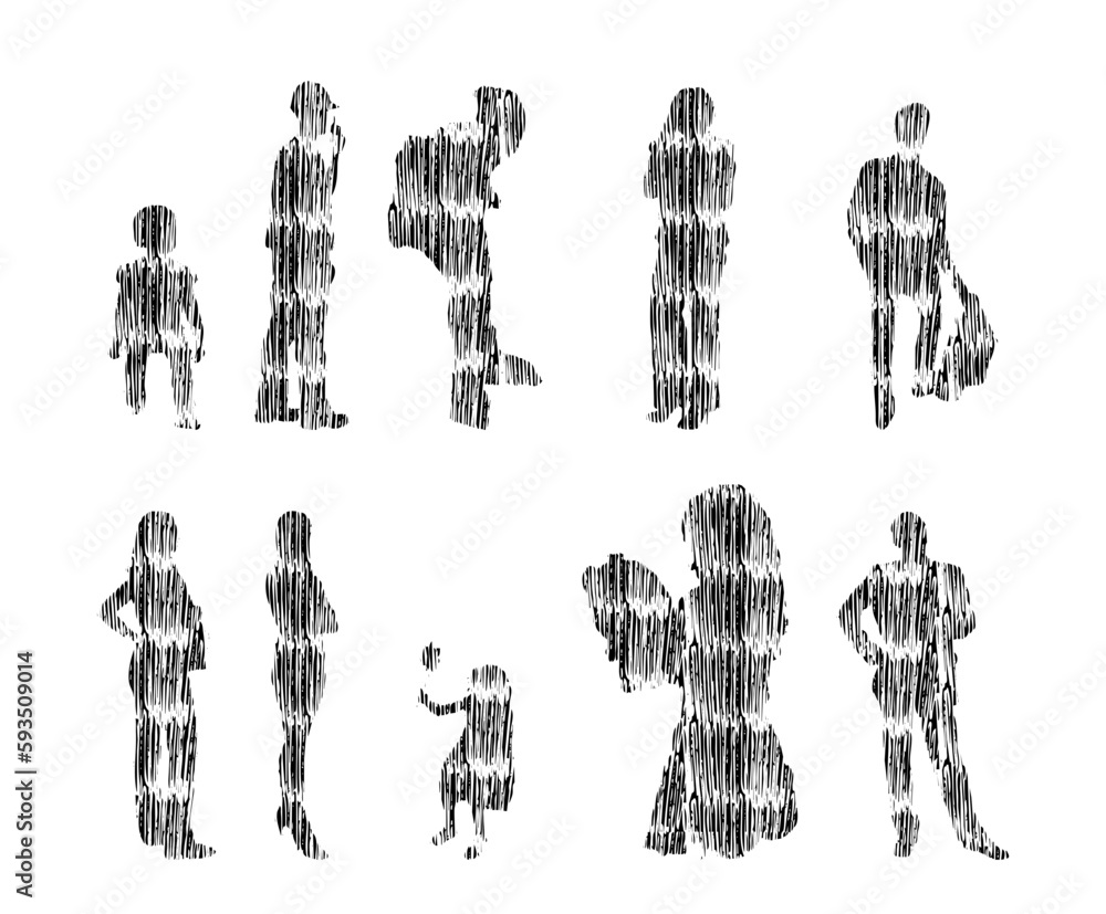Vector illustration, Outline silhouettes of people, Contour drawing ...
