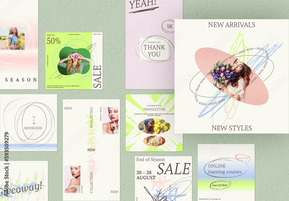 Social Media Layouts with Scribbled Strokes Stock Template | Adobe Stock