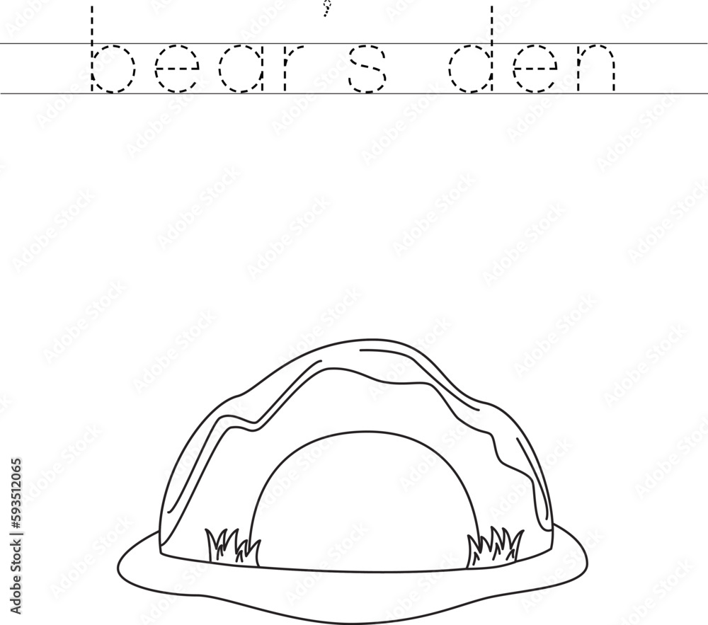 Trace the letters and color cartoon bear den. Handwriting practice for ...
