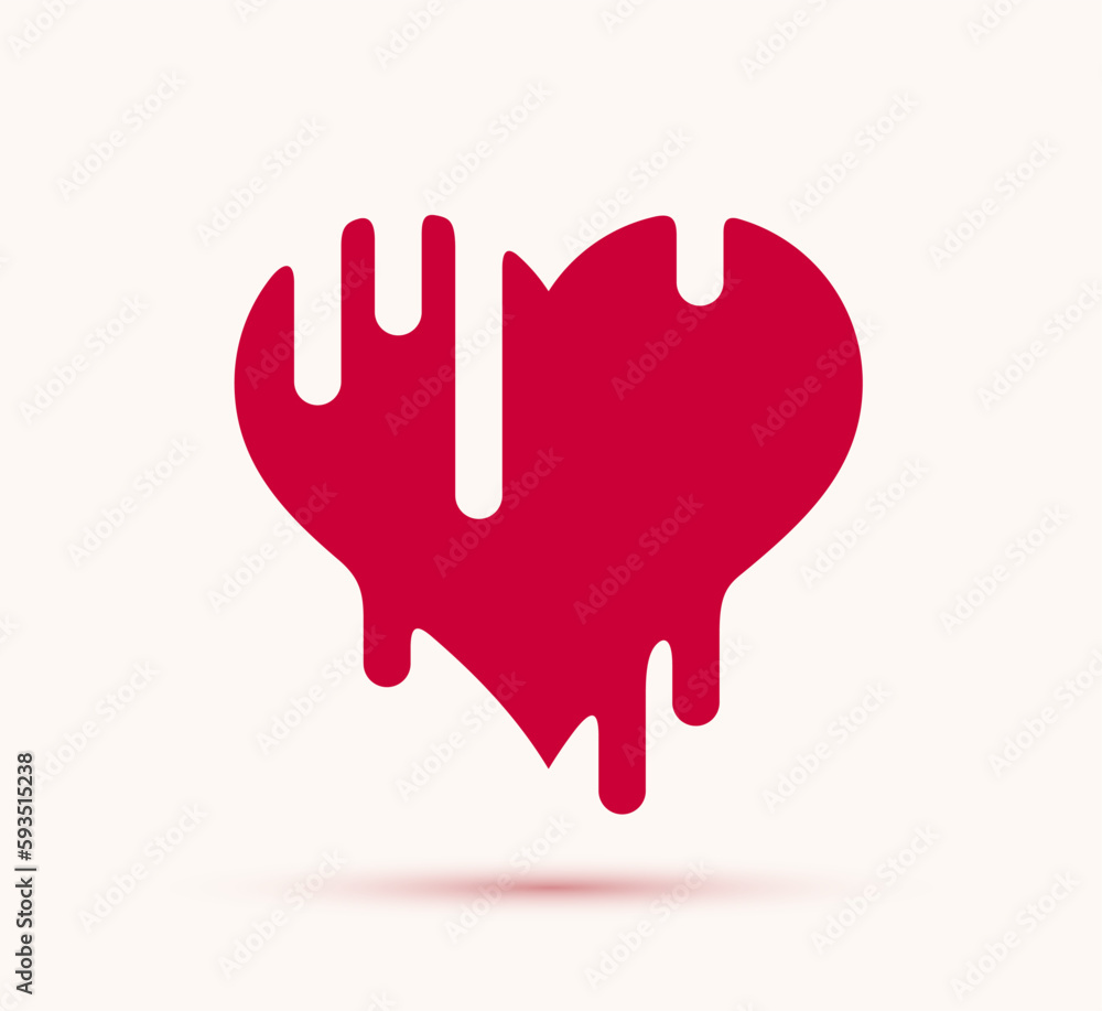 Melting heart or heart with paint or blood liquid vector logo or icon ...