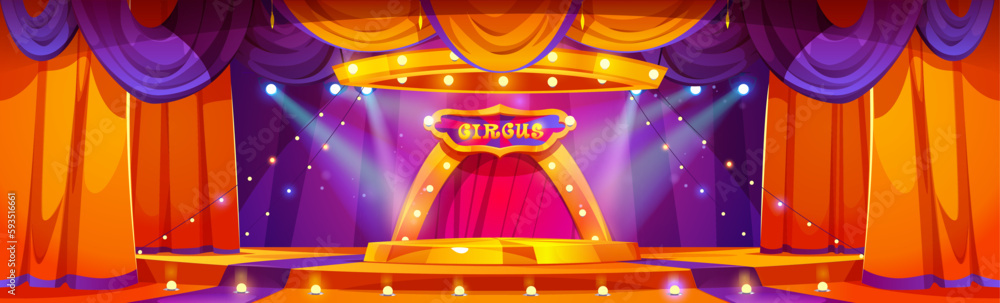 Circus cartoon stage with ring vector background. Carnival tent with ...