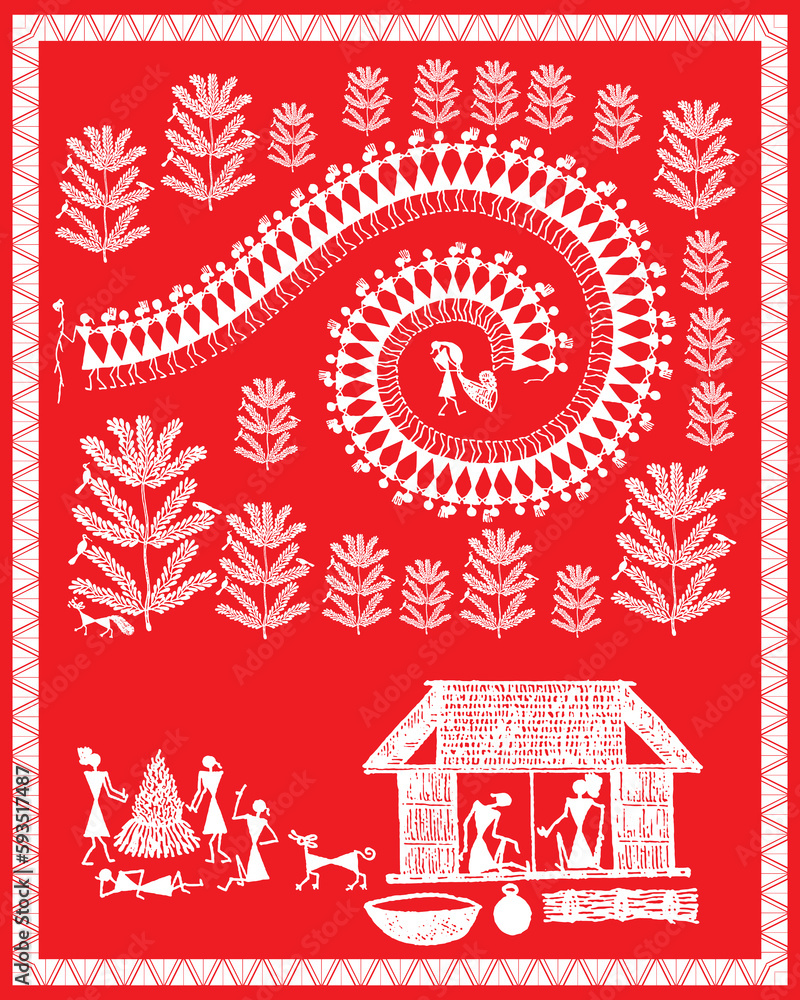 Beautiful warli painting. True life in indian village. Tree Warli ...