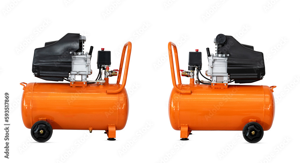 Orange air compressor. An external compressor. industrial compressor in ...