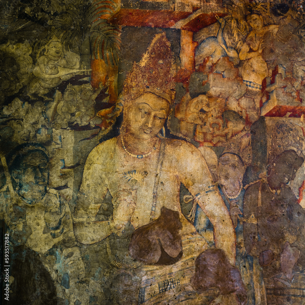 The 5th-century Bodhisattva Padmapani painting depicting the Buddha ...