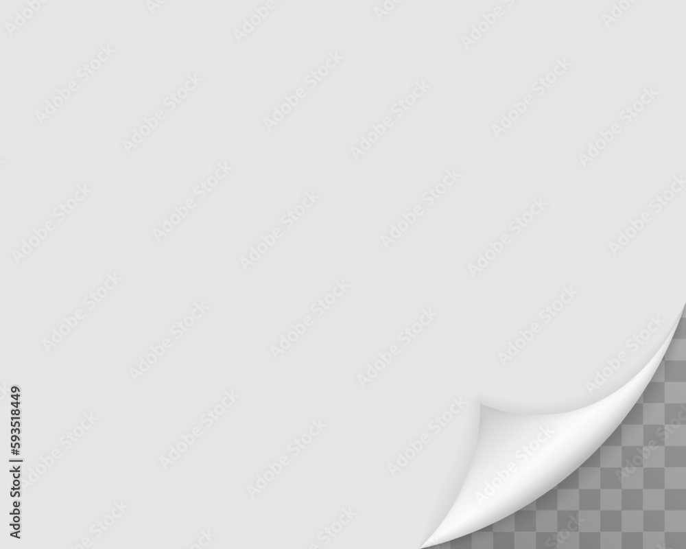 Curled page corner with shadow on transparent background. Bending paper ...