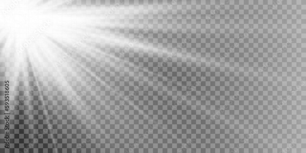 Yellow detonation effect. Sun rays with beams isolated on transparent ...