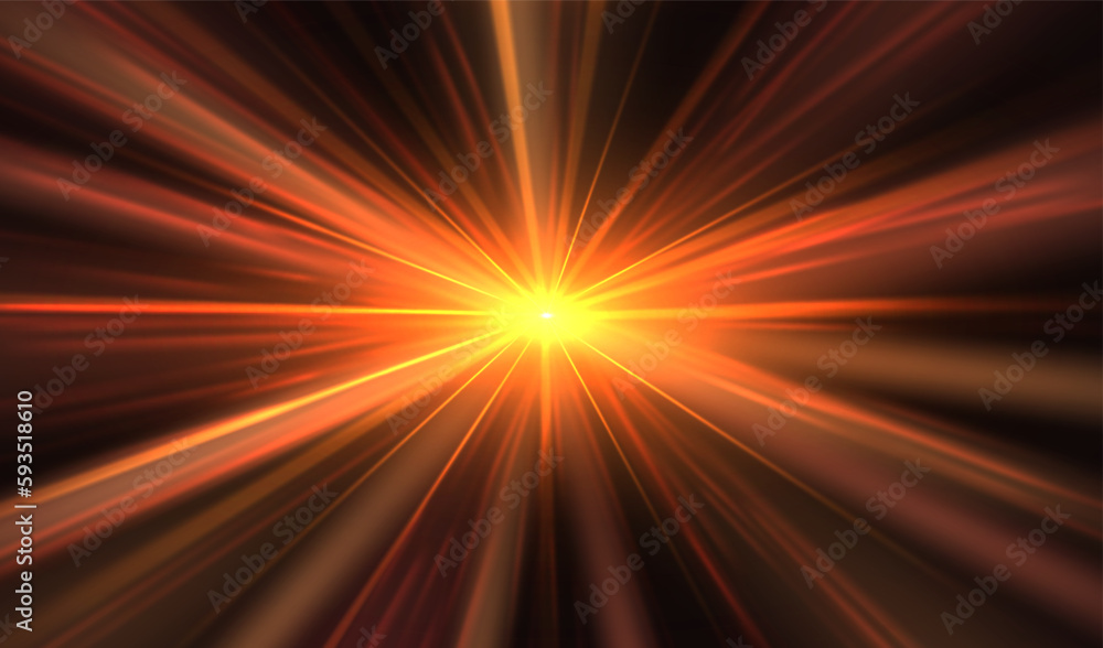 Sunshine and light speed effect. Background with sun glare or burst of ...